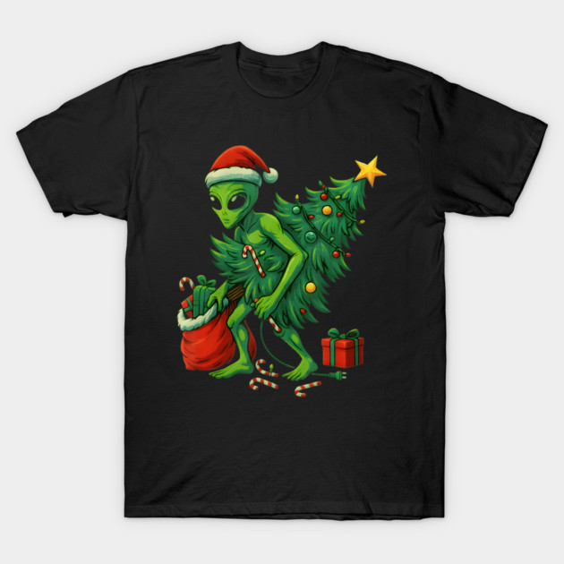 Alien Tree Lights - Christmas Alien Xmas - T-Shirt | TeePublic