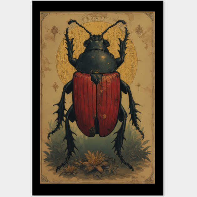 Sacred Scarlet Beetle - Vintage Beetle Art - Posters and Art Prints ...
