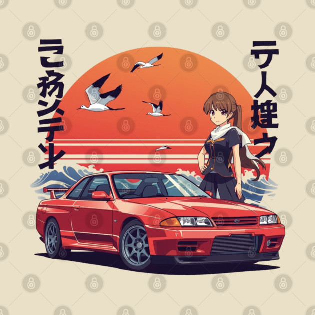 Sunset Racing Anime Girl - Anime - T-Shirt | TeePublic