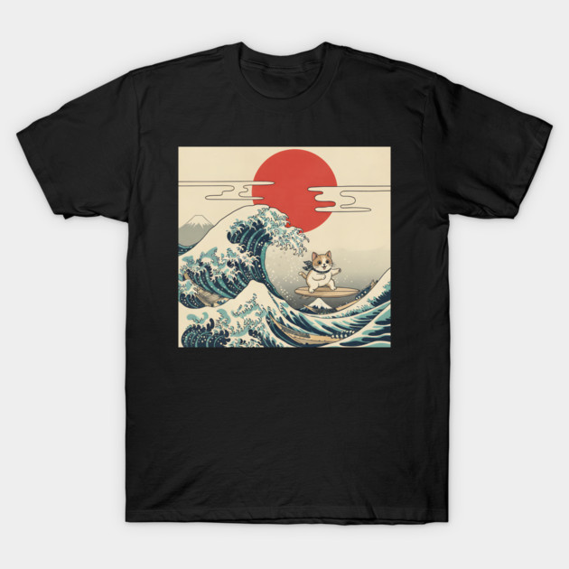 Surfing Cat Japanese Ukiyo-e - Cat Japanese - T-Shirt | TeePublic