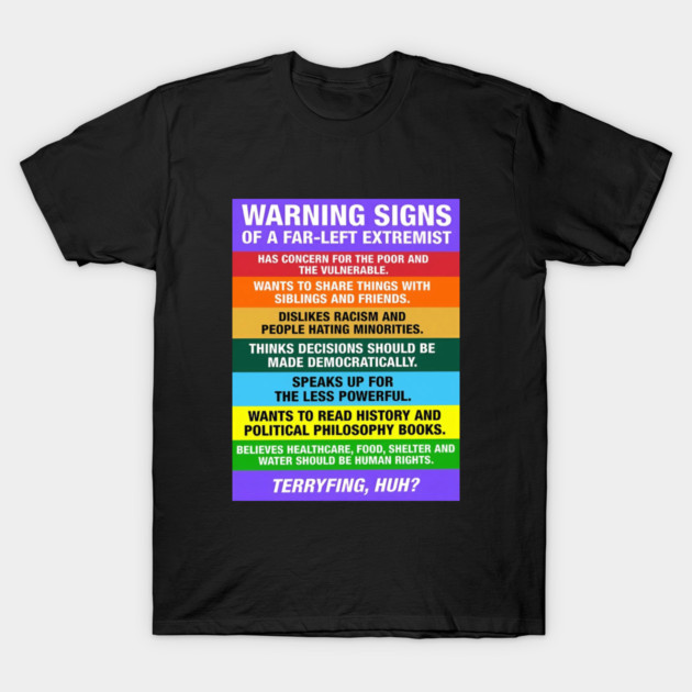 Warning Signs Of A Far-Left Extremist - Warning Sign - T-Shirt | TeePublic