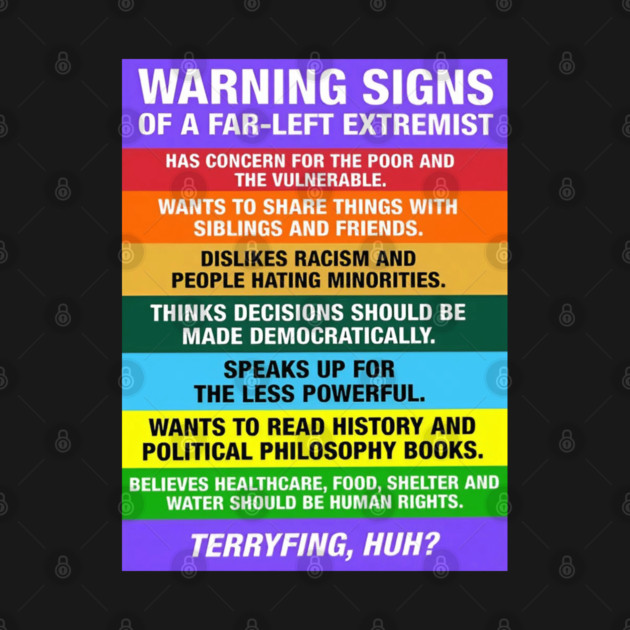 Warning Signs Of A Far-Left Extremist - Warning Sign - T-Shirt | TeePublic