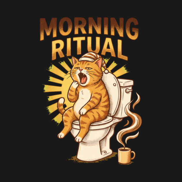 Morning Ritual Funny Cat Bathroom Routine Humor - Cat Mom - T-Shirt ...