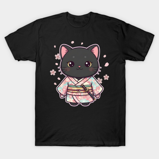 Cute Japanese Black Cat Valentine Kawaii Samurai Anime - Japanese Cat ...