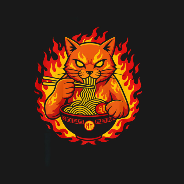 Dark Ramen Cat – Fire Spirit Japanese Design - Japanese Cat - T-Shirt ...