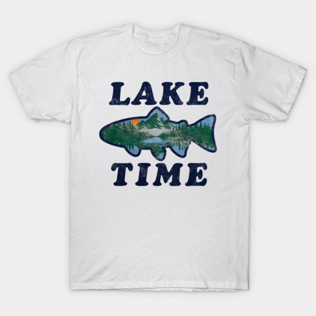 Vintage Lake Time Mountain Fish Silhouette - Lake Life - T-Shirt ...