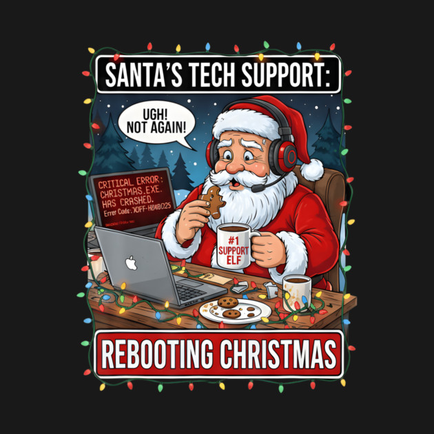 Santa's Tech Support Rebooting - Funny Christmas Reboot - T-Shirt ...