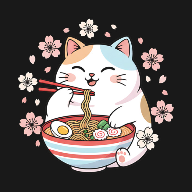 Kawaii Ramen Cat – Cute Japanese Sakura - Japanese Cat - T-Shirt ...