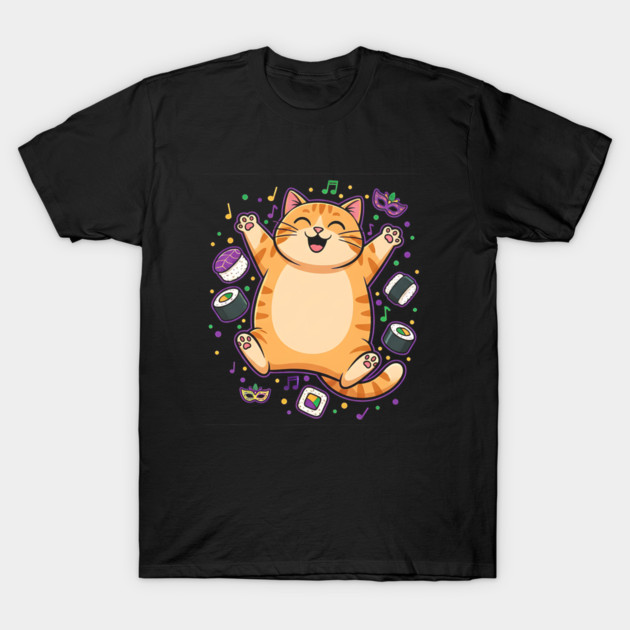 Mardi Gras Kawaii Sushi Cat Japanese Festival - Japanese Cat - T-Shirt ...