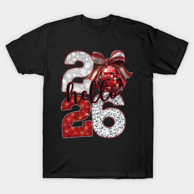 Hello 2026: Red Disco Ball & Festive Glitter Patterns - Hello 2026 - T ...