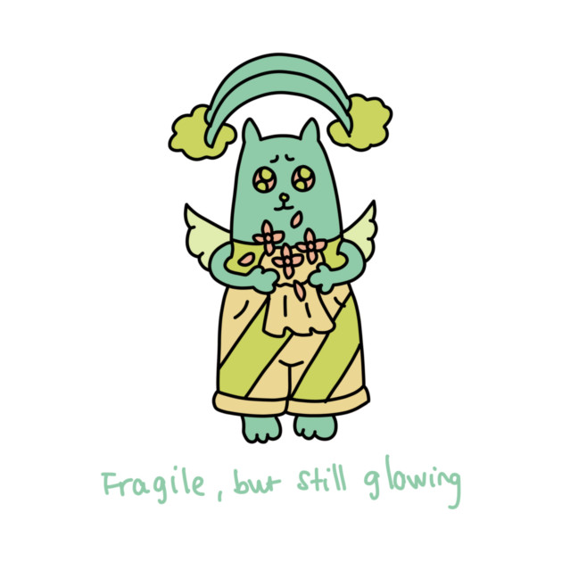 Fragile but Still Glowing Cute Angel Cat Illustration - Cute Cat - T ...