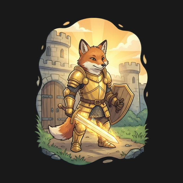 Chibi Fox Knight Golden Armor Fantasy Castle - Fox - T-Shirt | TeePublic
