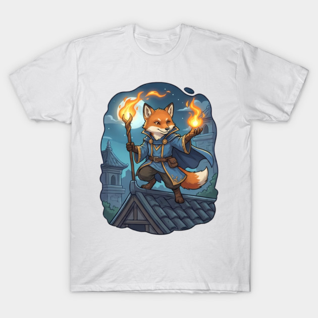 Mystical Fox Wizard Rooftop Magic Night - Fox - T-Shirt | TeePublic