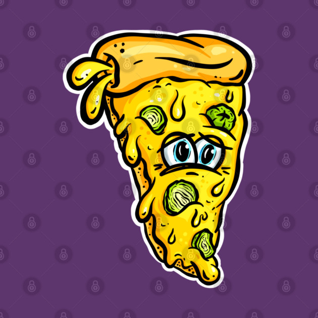 Sad Brussel Sprout Pizza Slice Cartoon Character - Pizza Slice - T ...