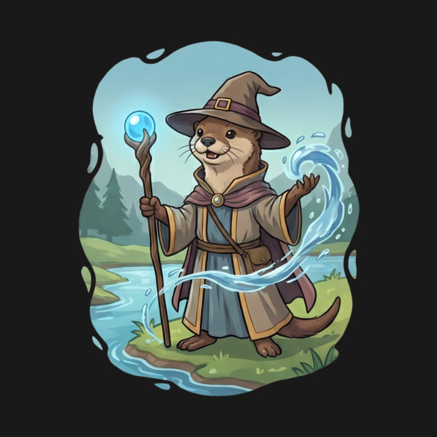 Cute Otter Wizard Water Mage Staff - Otter - T-Shirt | TeePublic