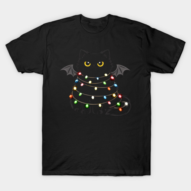 Christmas Lights Bat Cat - Black Cat - T-Shirt | TeePublic