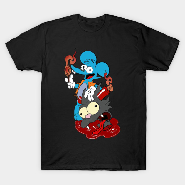 Blue Mouse and Cat Head Cartoon Chaos - Itchy And Scratchy - T-Shirt ...