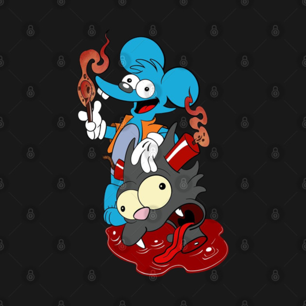 Blue Mouse and Cat Head Cartoon Chaos - Itchy And Scratchy - T-Shirt ...