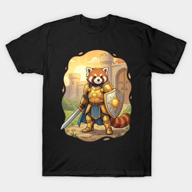Cute Red Panda Knight Golden Armor Castle - Red Panda - T-Shirt | TeePublic