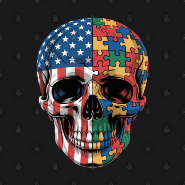 US Flag Puzzle Skull Autism Awareness - Autism Awareness - T-Shirt ...