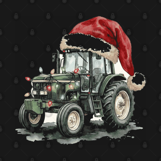 Christmas Tractor Festive Green Farm Vehicle Santa Hat Lights Theme ...