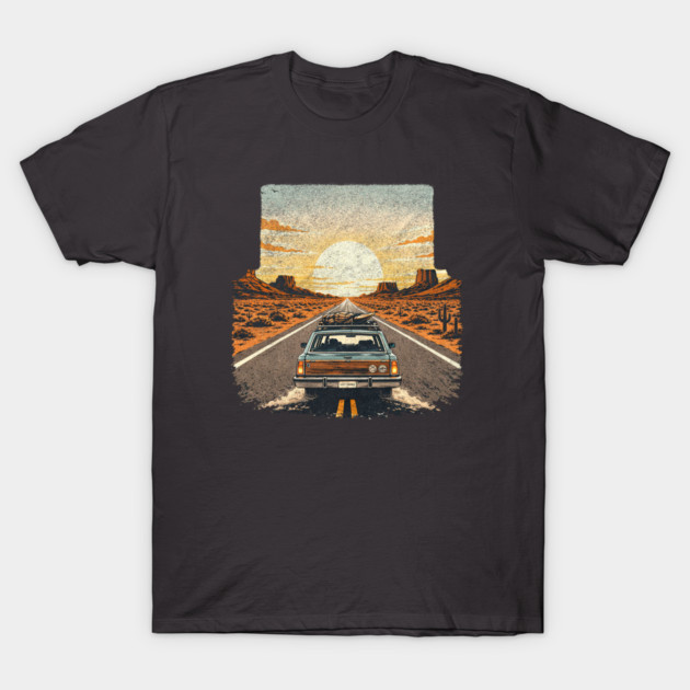Station Wagon on a Desert Road - Americana - T-Shirt | TeePublic