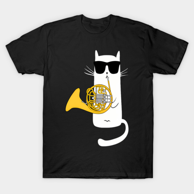 Cat Ing Sun Playing French Horn - Cat French Horn - T-Shirt | TeePublic