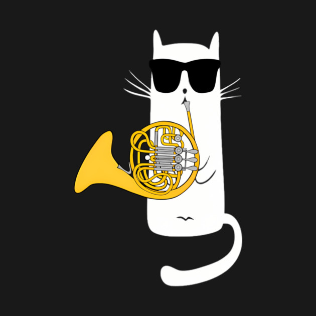 Cat Ing Sun Playing French Horn - Cat French Horn - T-Shirt | TeePublic