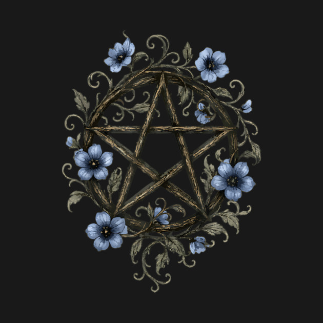 Pentacle Blue Flowers Witchy Magic Cottagecore - Rustic Witchy Magic ...