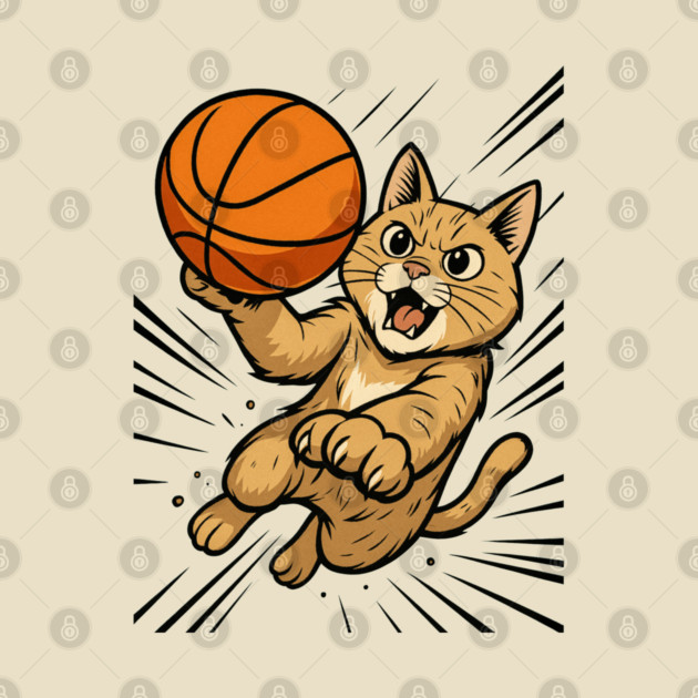 Cat Dunking Basketball – Dynamic Sports Art - Basketball - T-Shirt ...