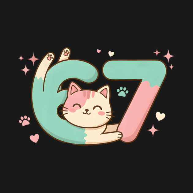 67 Cat Six Seven Gen Z Alpha Humor - Funny Cat Meme - T-Shirt | TeePublic
