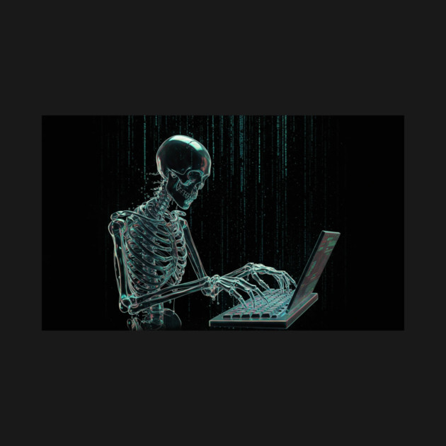 Cyber Skeleton Hacker – Digital Matrix Skull Tech Art - Skeleton Gamer ...