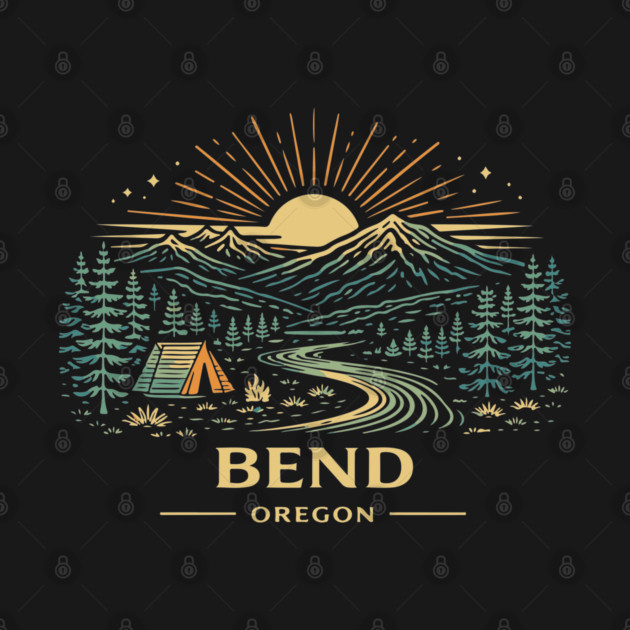 Bend Oregon Cascade Mountains Retro Minimal Line Art Design - Bend ...
