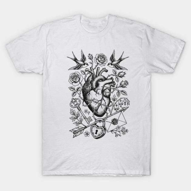 Classic Anatomical Heart - Vintage Black Ink Engraving - Valentine - T ...