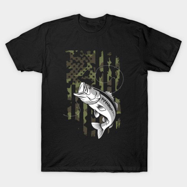 Fishing Camo American Flag Bass Fish - Fish - T-Shirt | TeePublic