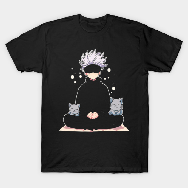 Gojo Satoru Meditating with Cats Art - Gojo Satoru - T-Shirt | TeePublic