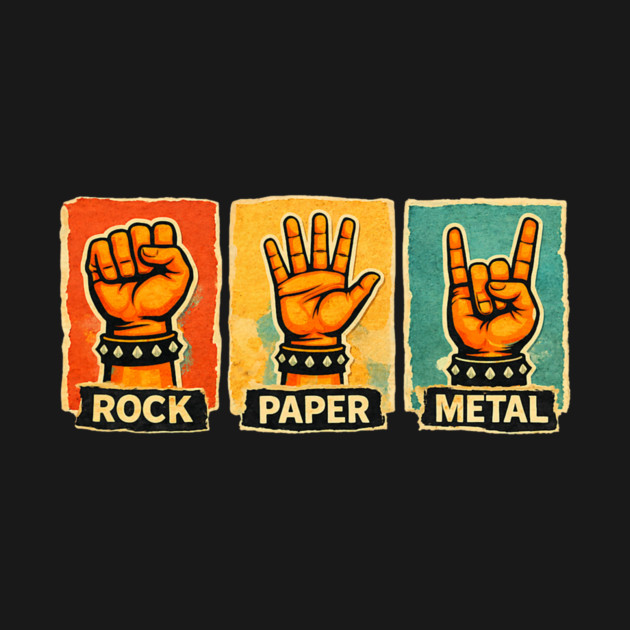 Rock Paper Metal Hand Icons With Heavy Music - Rock Metal - T-Shirt ...