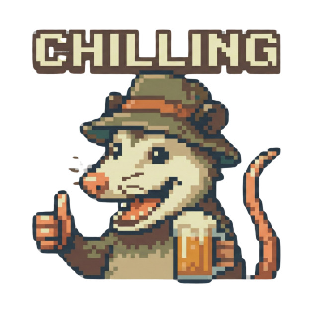 Chilling Pixel Art Opossum - Retro 8-Bit Beer Drinking Possum - Opossum ...