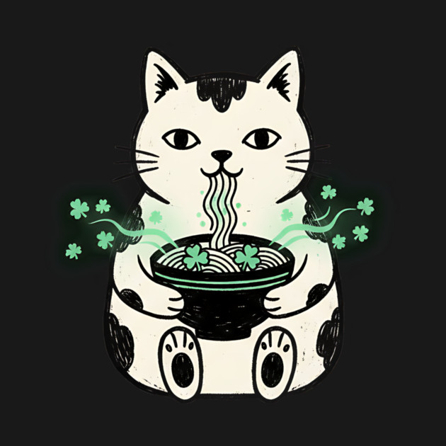 Lucky Minimal Ramen Cat – Japanese Ink Art - Japanese Cat - T-Shirt ...