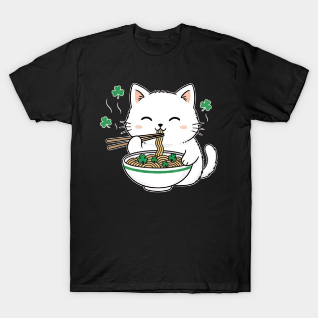 Lucky Ramen Cat – Minimal St Patrick Line Art - Japanese Cat - T-Shirt ...