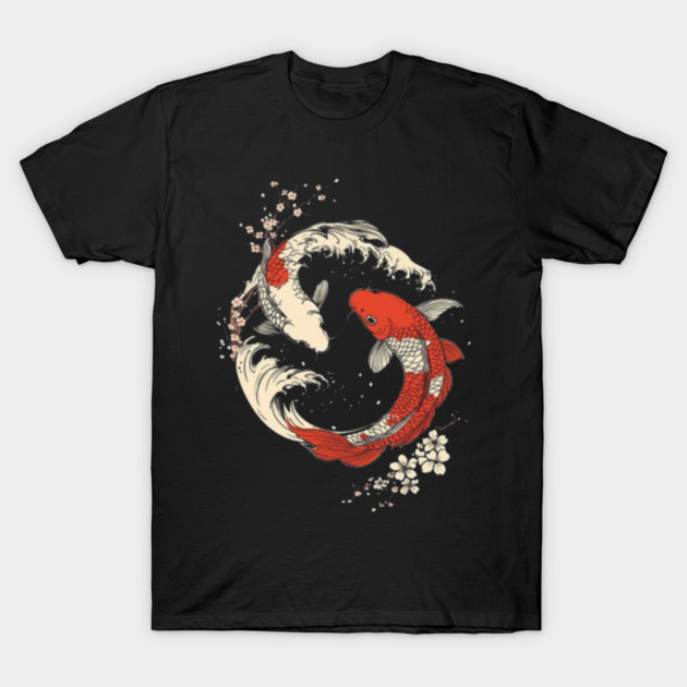 Yin Yang, The Great Wave with Koi Carp, Cherry Blossoms, Japanese ...