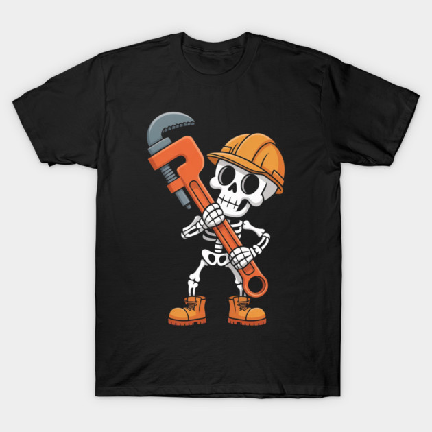 Funny Skeleton Plumber With Wrench Cartoon - Plumber Funny - T-Shirt ...