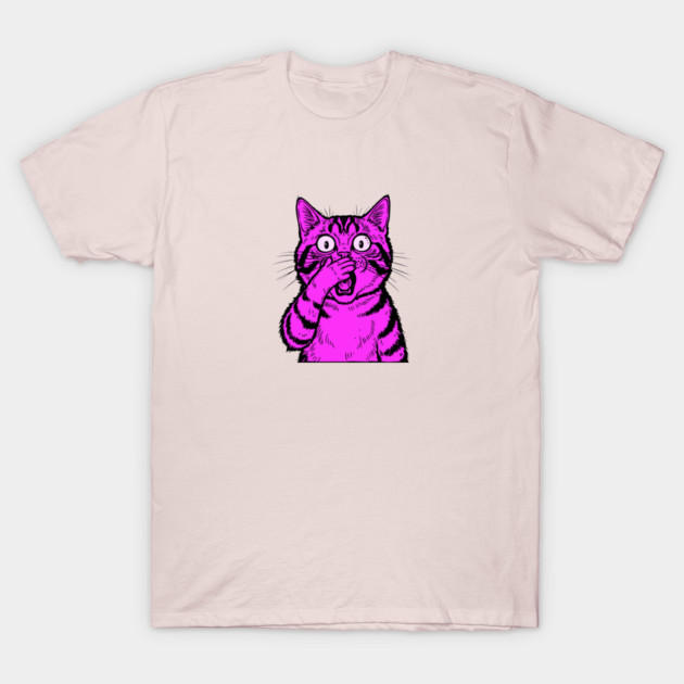 Shocked Pink Cat meme - Cat - T-Shirt | TeePublic