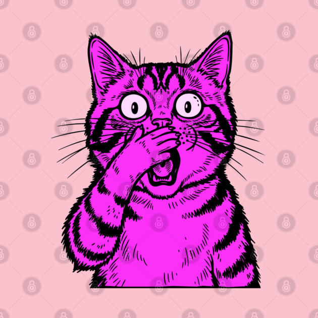 Shocked Pink Cat meme - Cat - T-Shirt | TeePublic