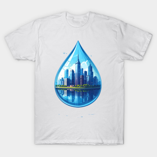 City in a Drop: Urban Skyline Reflection - Cityscape - T-Shirt | TeePublic