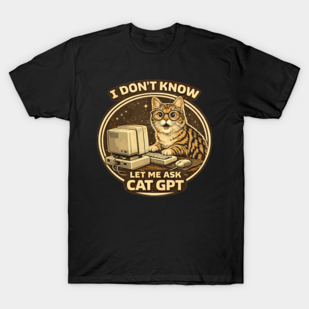 Let Me Ask Cat GPT Nerdy Cat - Cat Meme - T-Shirt | TeePublic