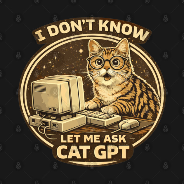Let Me Ask Cat GPT Nerdy Cat - Cat Meme - T-Shirt | TeePublic