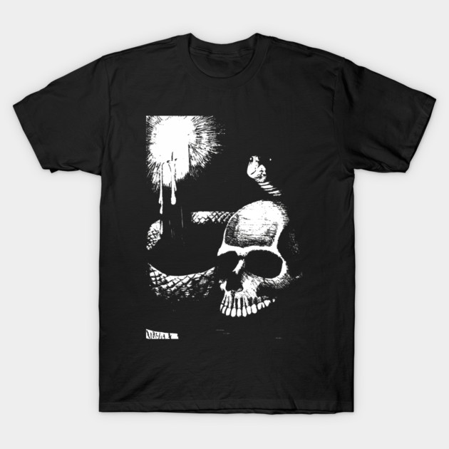 Memento Mori Skull Snake Candle Dark Ink Art - Memento Mori - T-Shirt ...