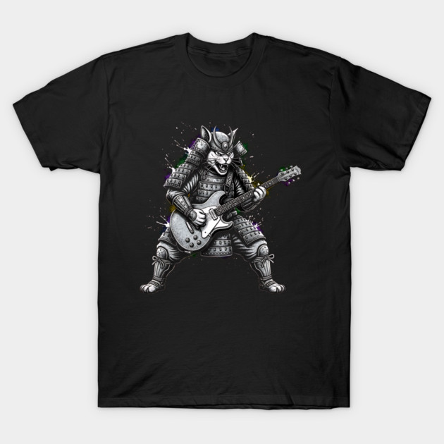Mardi Gras Samurai Rock Guitar Cat Japan - Cat Japanese - T-Shirt ...