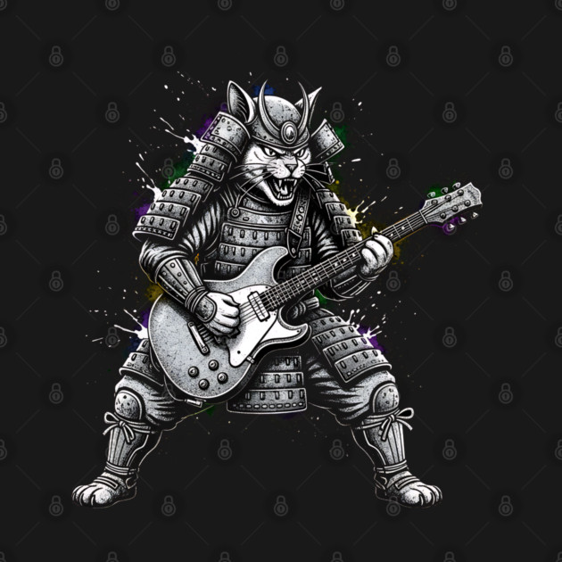 Mardi Gras Samurai Rock Guitar Cat Japan - Cat Japanese - T-Shirt ...